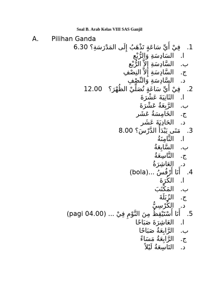 Soal B.Arab kls 8 SAS Ganjil | PDF