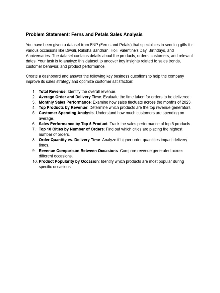 Ferns and Petals Sales Analysis | PDF