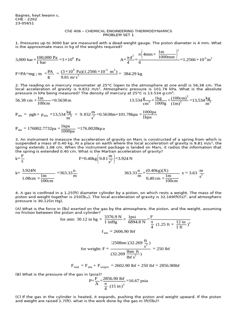 tHERMO-PSET-1 | PDF | Pressure | Pressure Measurement