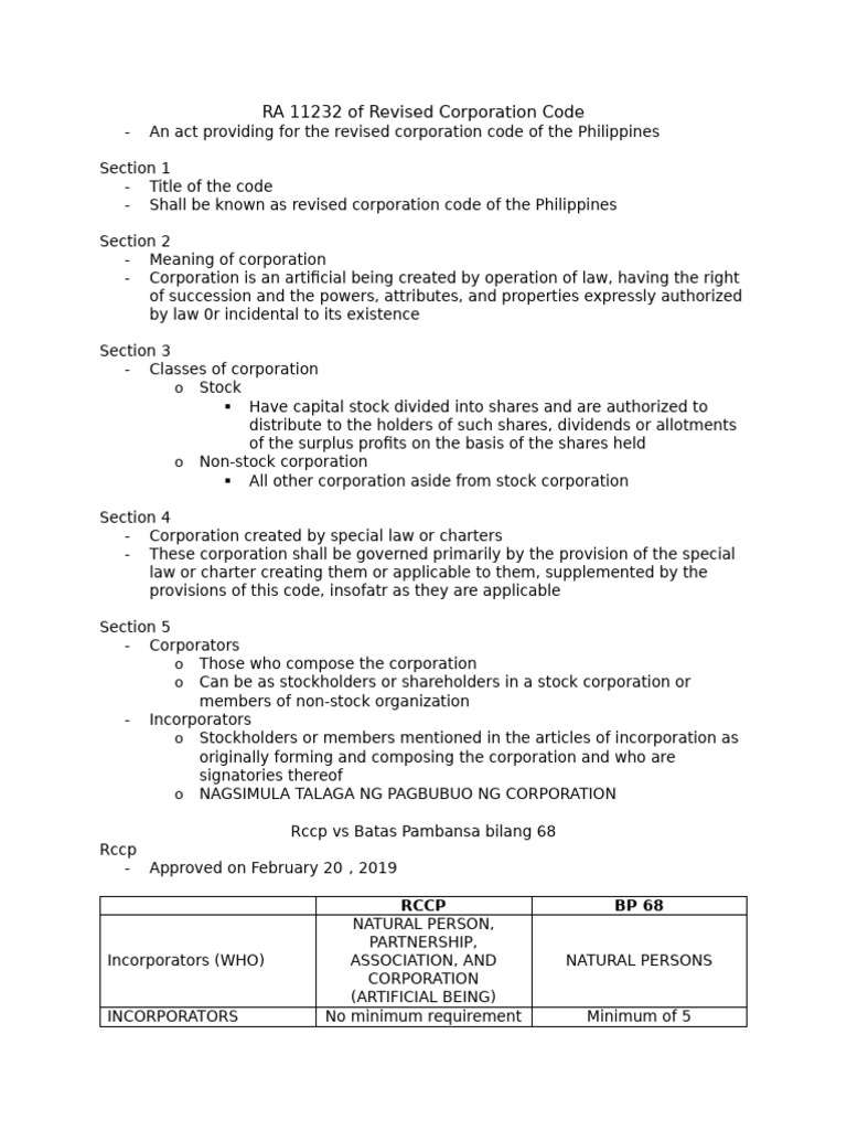 RA 11232 of Revised Corporation Code | PDF | Corporations | Joint Stock ...