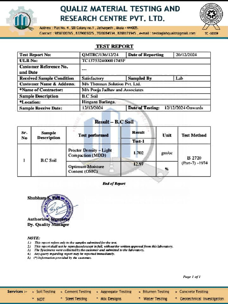 Tripathi Sir Test Report | PDF | Soil Science | Materials