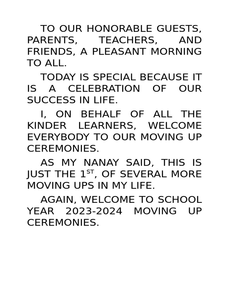 Moving Up Ceremonies Speech | PDF