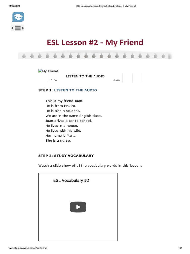 ESL Lessons To Learn English Step by Step - 2 My Friend | PDF