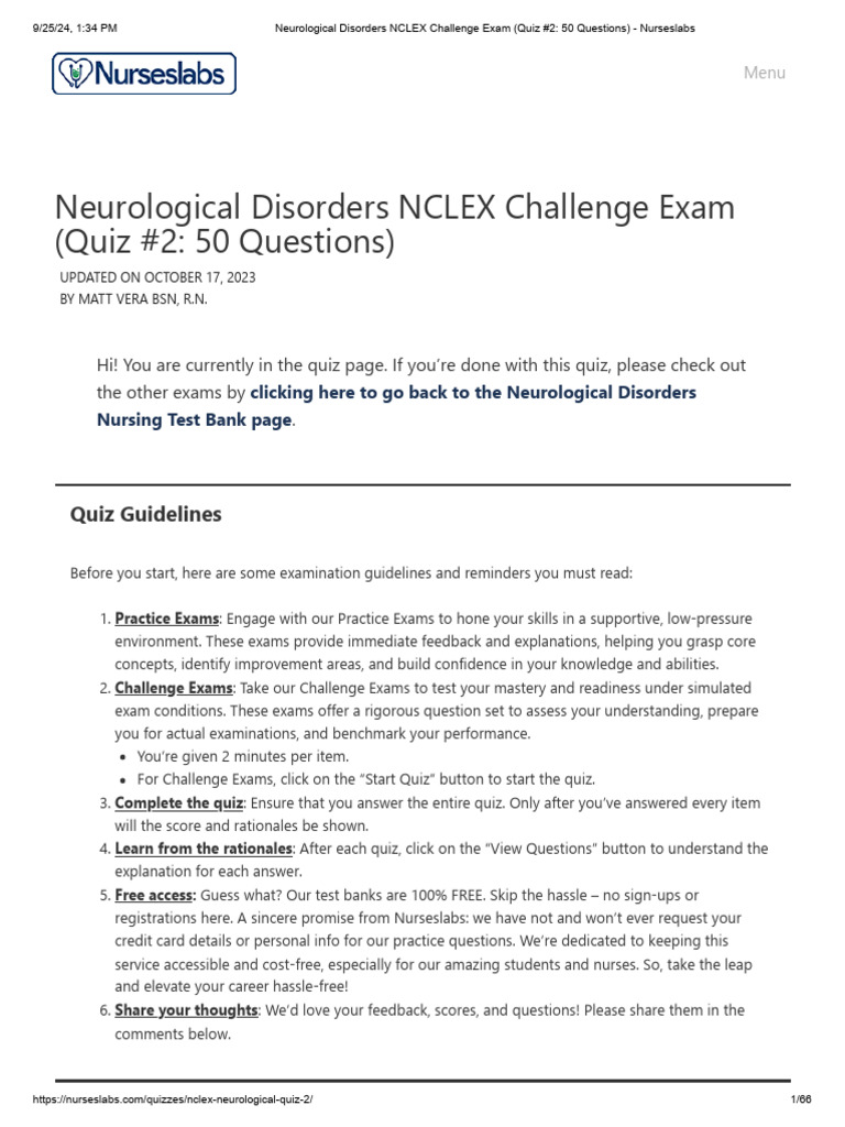 Neuro-Quiz #2-NURSELABS | PDF | Vertigo | Ménière's Disease
