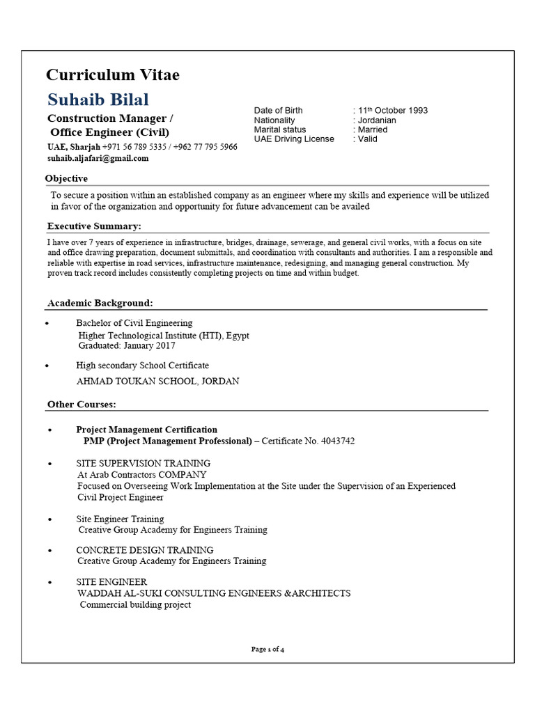 CV Suhaib Aljafari Office - Construction Manager | PDF