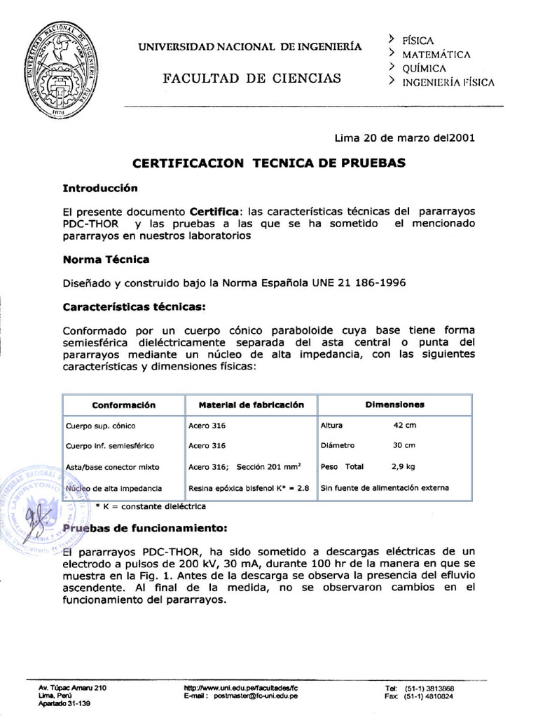 Certificación Del Pararrayos. | PDF