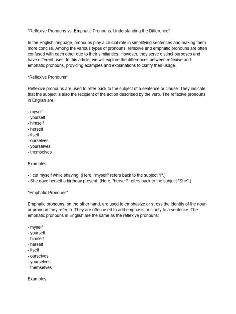 -Reflexive Pronouns vs | PDF | Pronoun | Subject (Grammar)