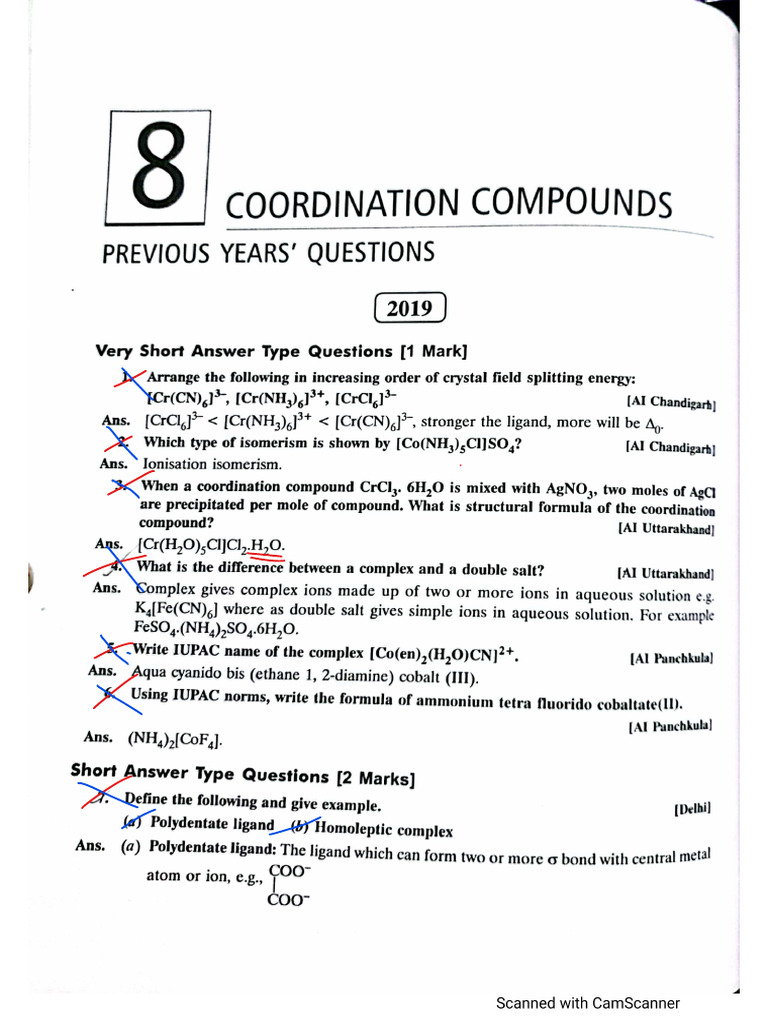 Coordination Compounds - PYQ | PDF