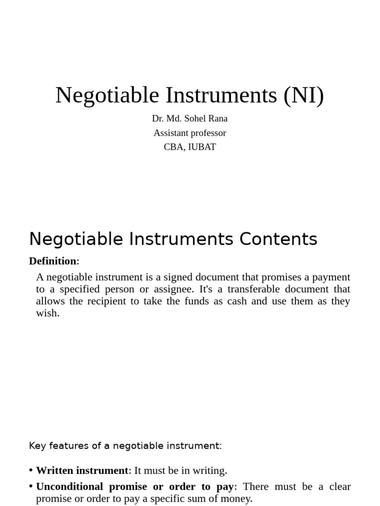 Negotiable Instruments | PDF | Negotiable Instrument | Cheque