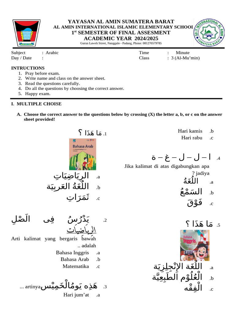 SOAL PAS Almu'Min Arabic | PDF