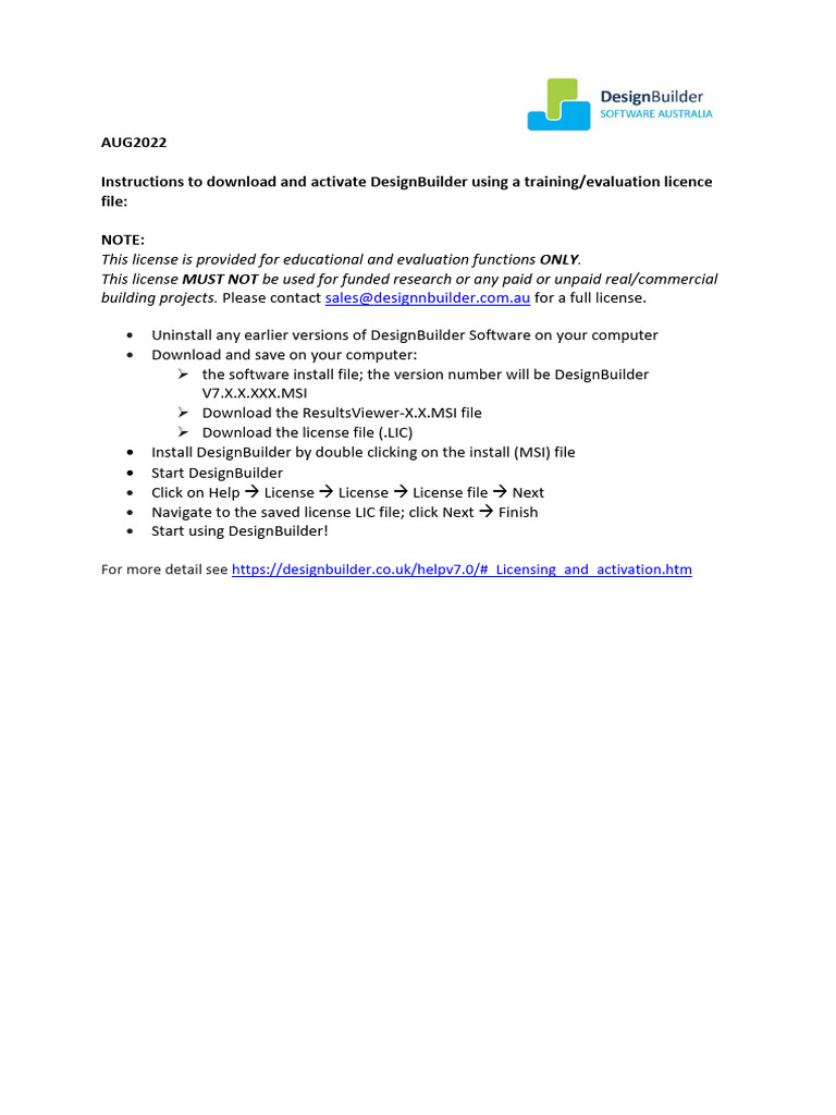 DesignBuilder Student License Activation Guide | PDF