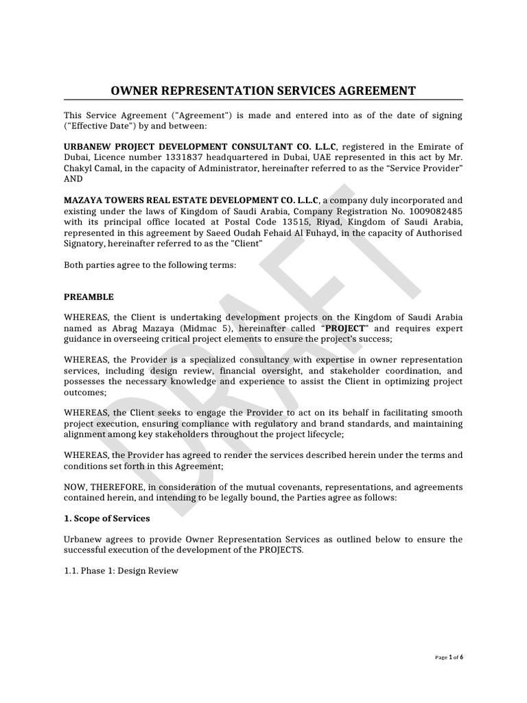 Owner Representation Services Agreement | PDF | Mediation | Indemnity
