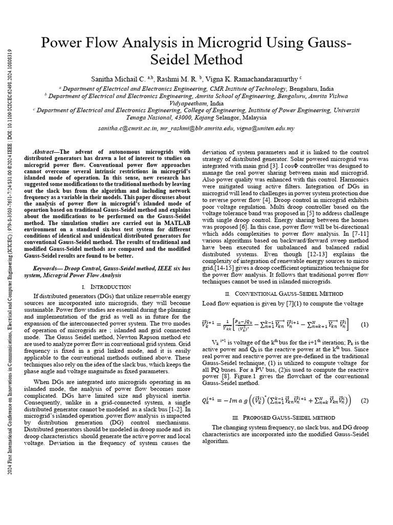 Power Flow Analysis in Microgrid Using Gauss-Seidel Method | PDF ...