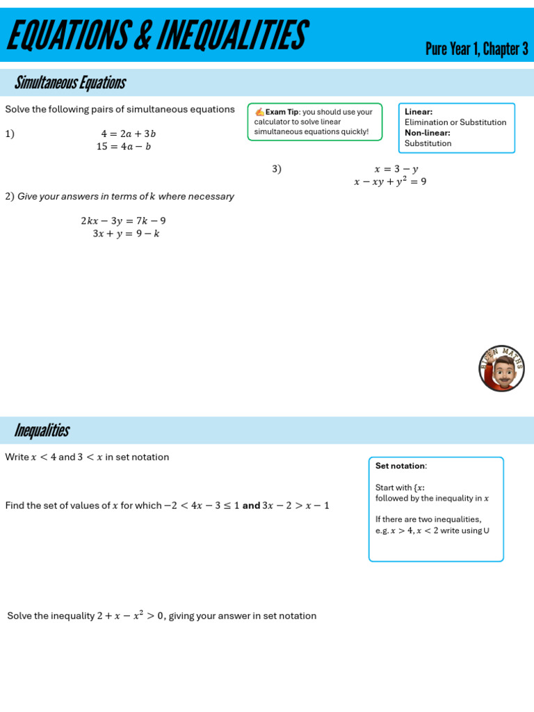 P1 Ch3 Equations and Inequalities | PDF | Equations | Quadratic Equation
