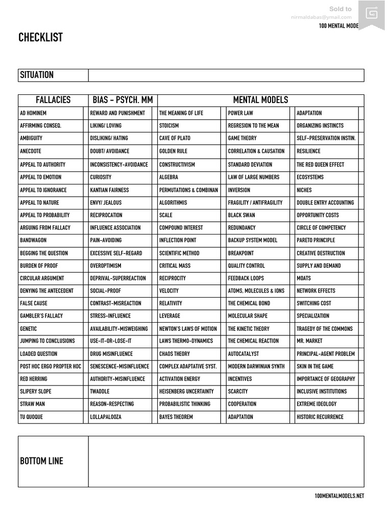 100 Mental Models - Checklist | PDF | Fallacy