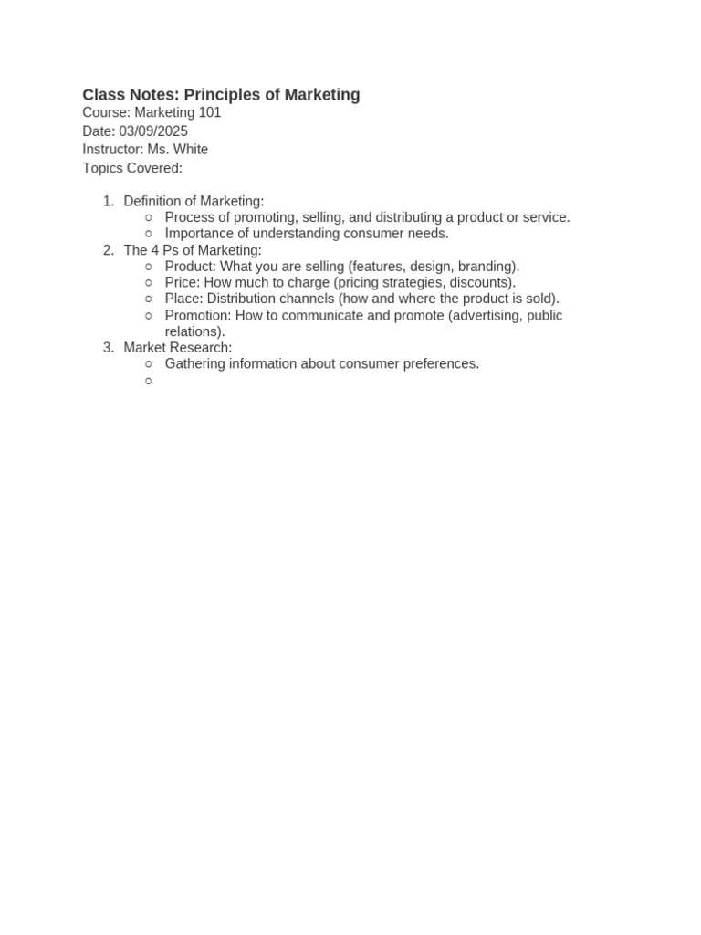 Class Notes - Principles of Marketing | PDF