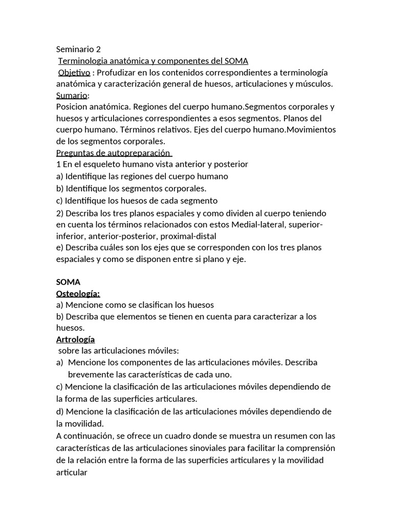 Terminología Anatómica y SOMA | PDF | Articulación | Sistema ...