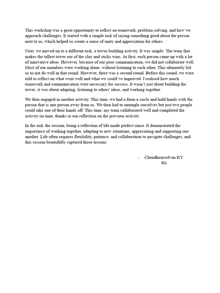 Reflection On Workshop | PDF
