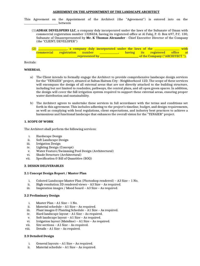 LandArt - Landscape - Exterior - Draft Agreement | PDF | Breach Of Contract | Private Law
