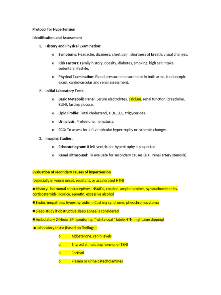 Protocol for Hypertension (1) | PDF | Hypertension | Diseases And Disorders