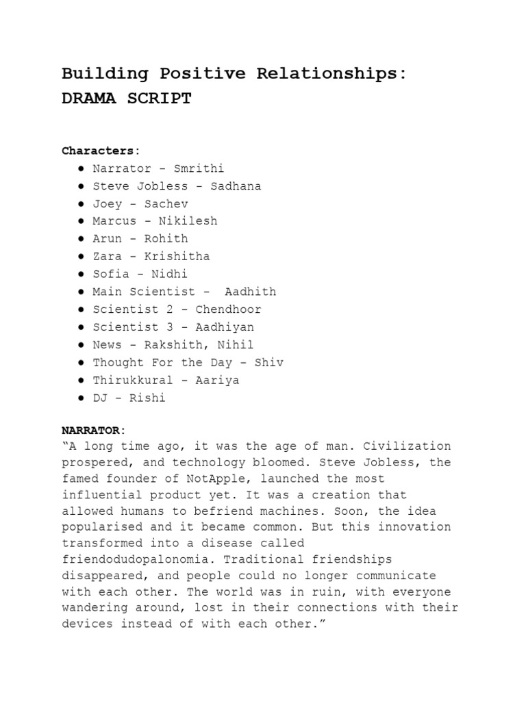 Assembly 1_ Building Positive Relationships - Drama Script | PDF