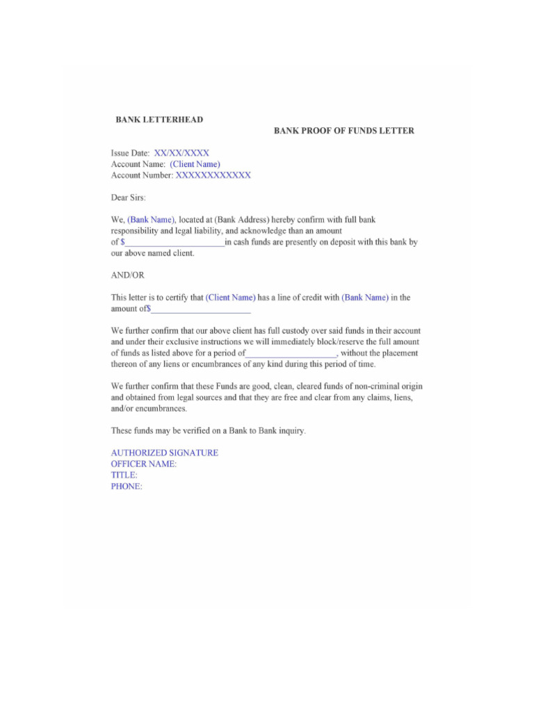 Bank Letters-Pof-Proof of Funnds - Wrd. | PDF