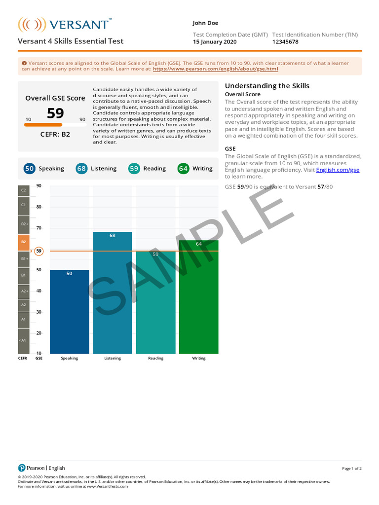 GSE_Versant_4_Skills_Essential | PDF | Applied Linguistics | Linguistics