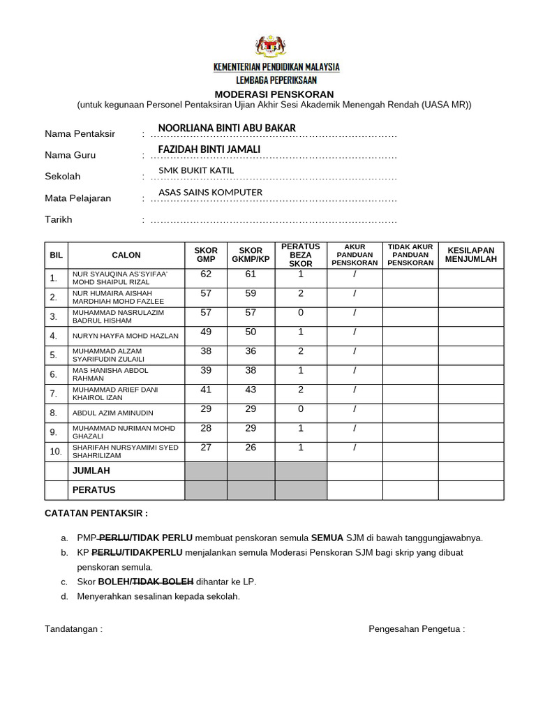 Borang Moderasi 2022 | PDF