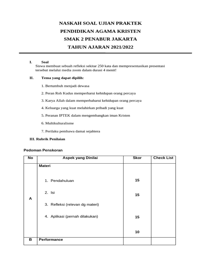 Naskah Soal Ujian Praktek Pak | PDF