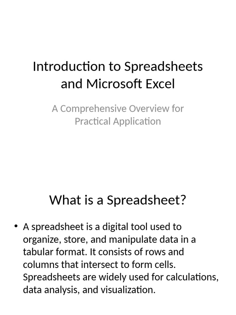Introduction To Spreadsheets and MS Excel | PDF