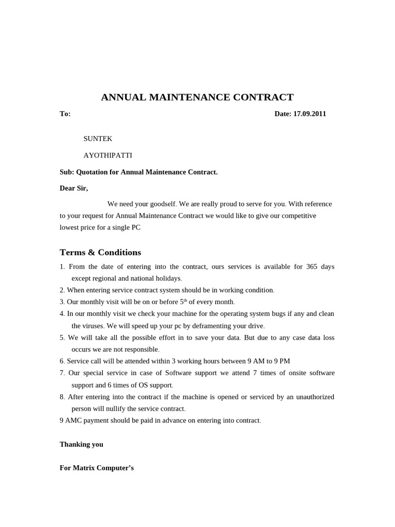 ANNUAL MAINTENANCE CONTRACT | PDF