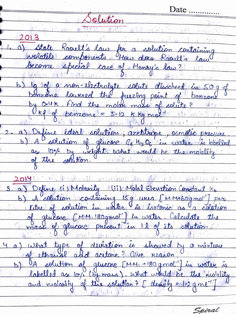 ClassXII Chem Assignment-5 (CH 1) | PDF