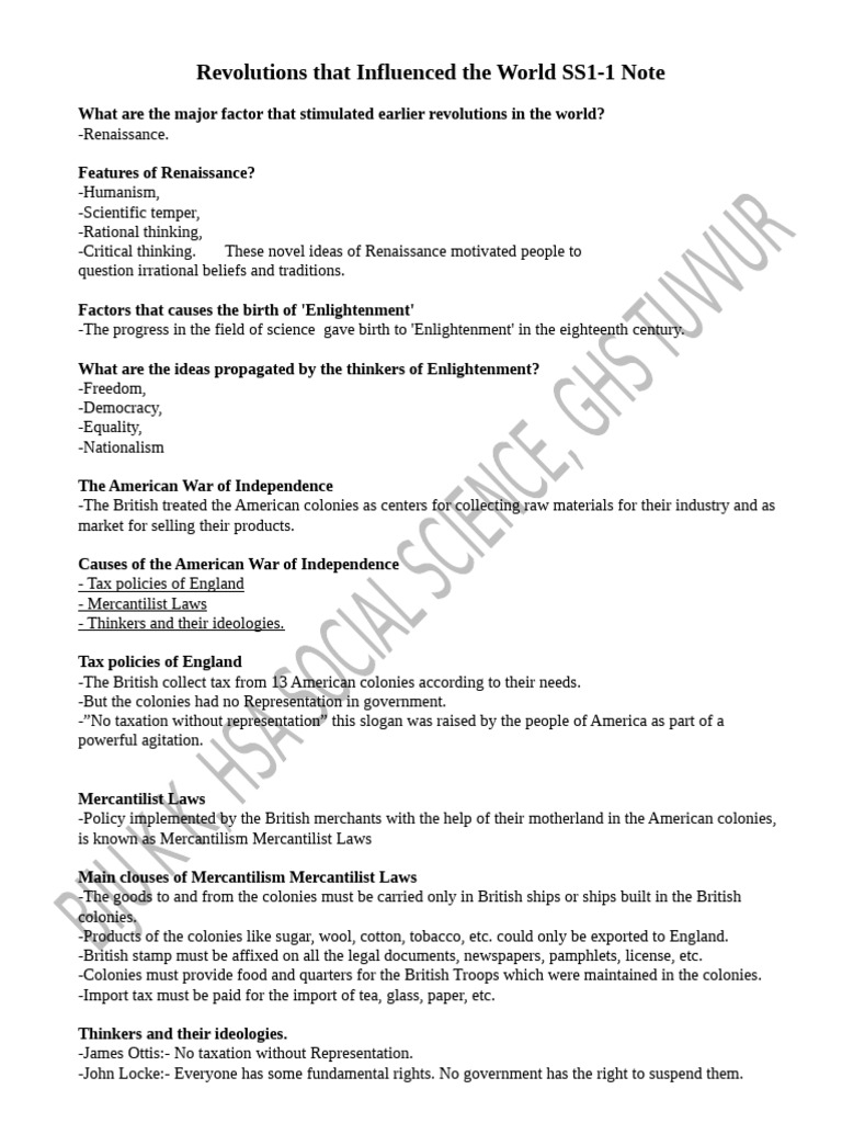 Hsslive-eng-SS1-1 Revolutions That Influenced The World-21-22 | PDF ...