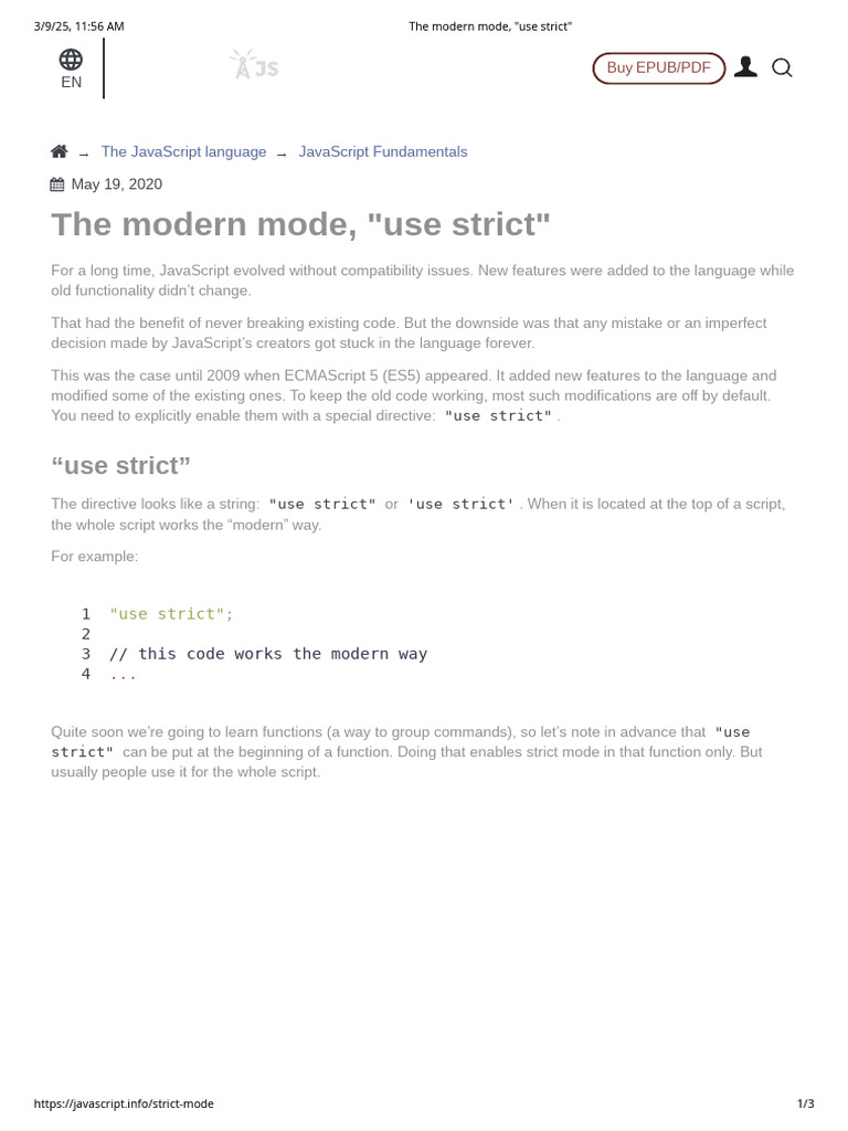 The modern mode, _use strict_ | PDF | Java Script | Computer Science