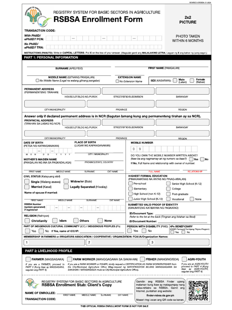 Rsbsa Registration Form 01 2024 Latest | PDF