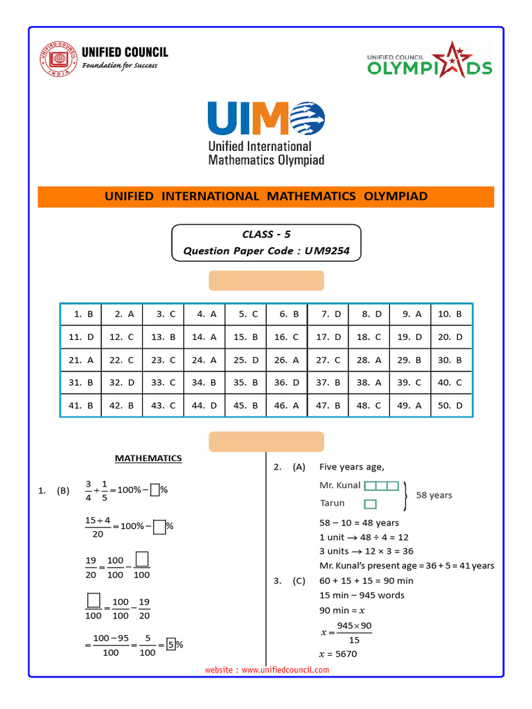 CL - 5 - UIMO-2022-Paper-9254 Key | PDF | Length | Arithmetic