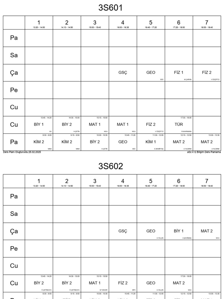 3 Mart 11. Sinif Ders Programi | PDF
