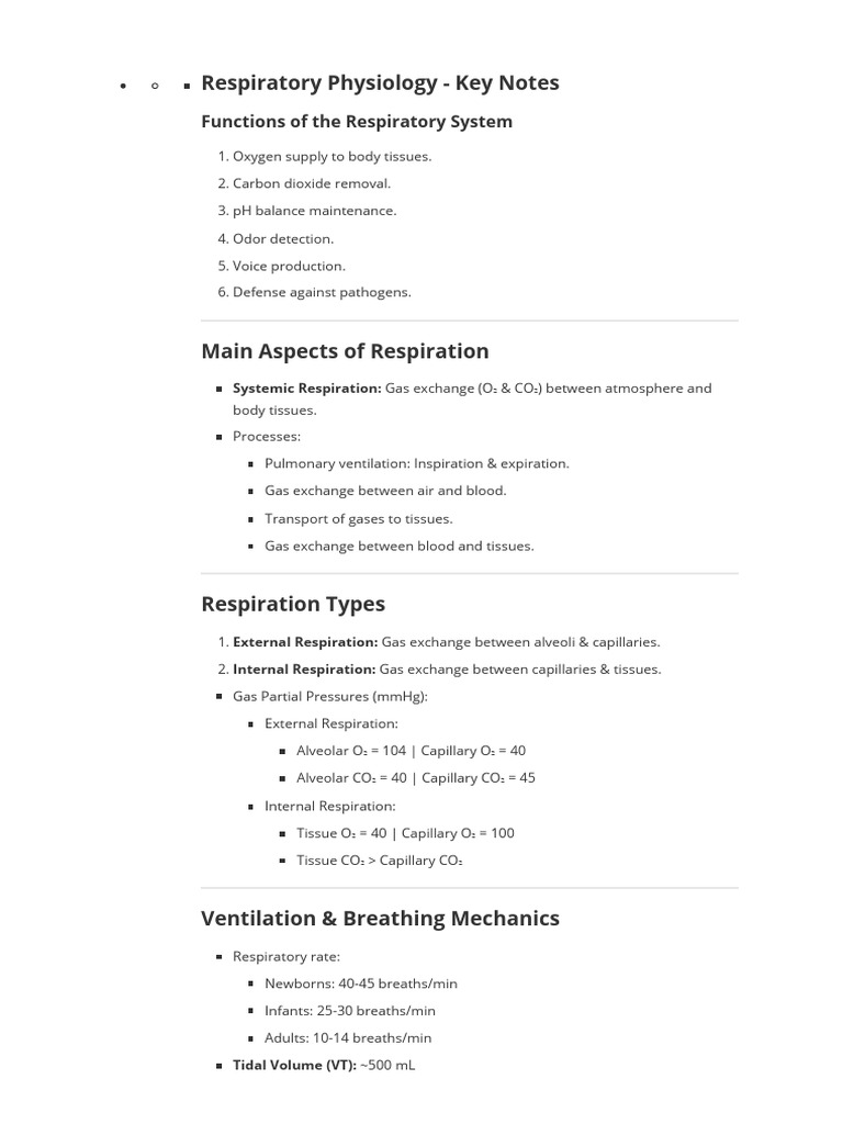 Respiratory Physiology Resume | PDF | Respiratory System | Breathing