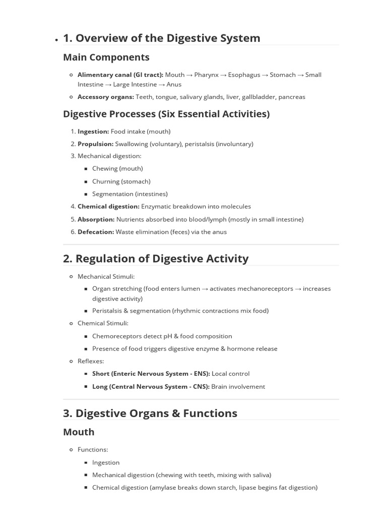 Digestive Physiology Resume | PDF | Digestion | Stomach