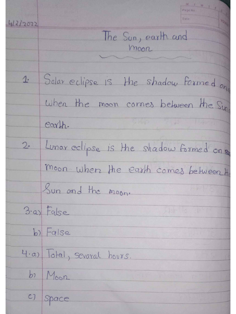 Sun, Earth, Moon and Shadow Revision | PDF