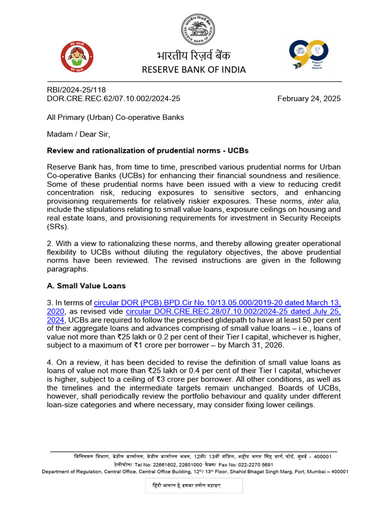 Revised Prudential Norms for UCBs | PDF | Reserve Bank Of India | Loans