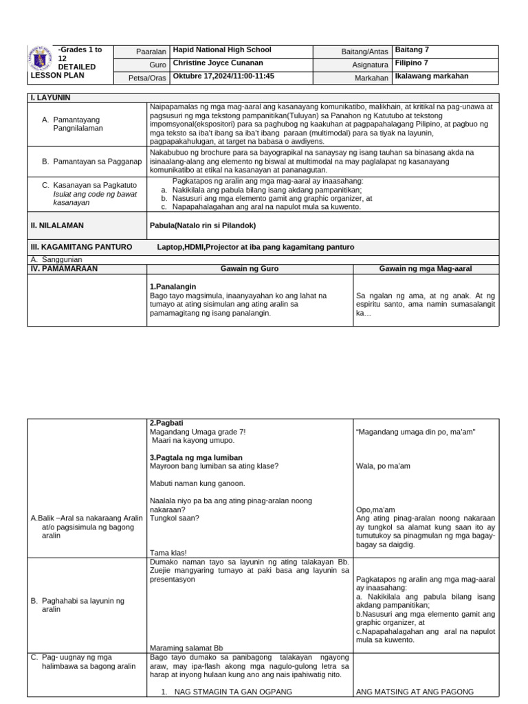 Pabula-Grade 7 | PDF