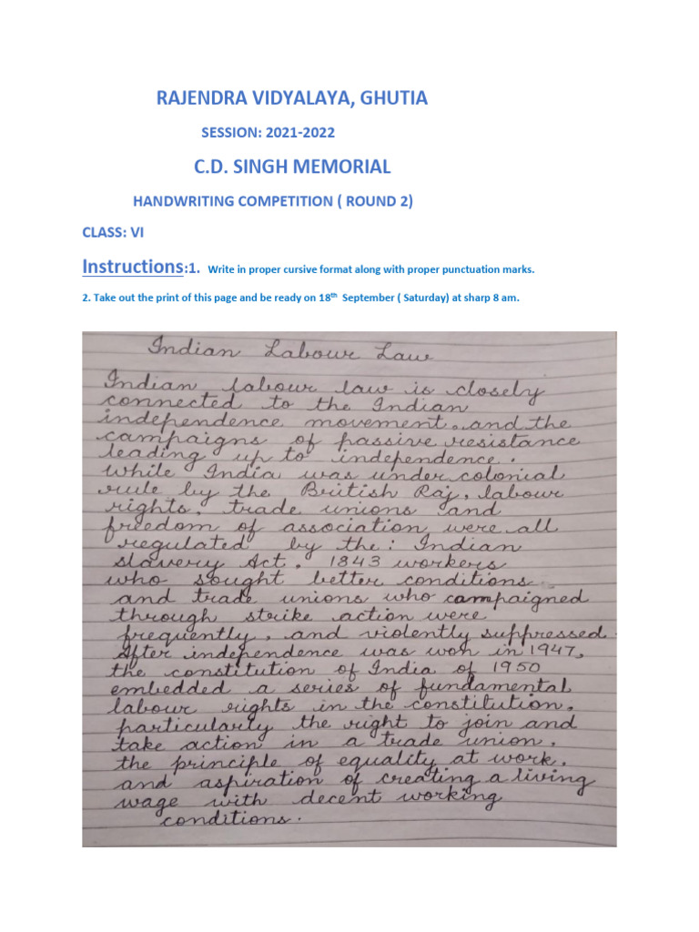 Class Vi Handwriting Round 2 | PDF
