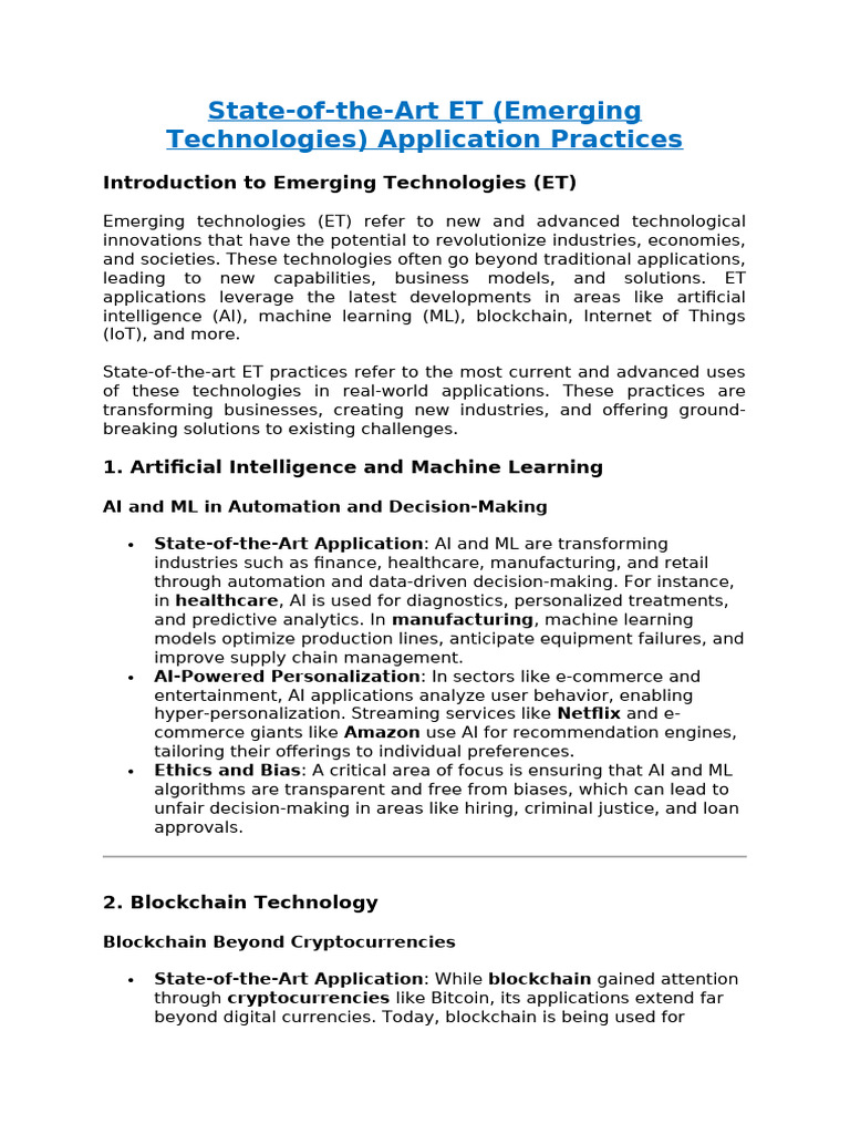 Emerging Technologies Application Practices | PDF | Internet Of Things ...
