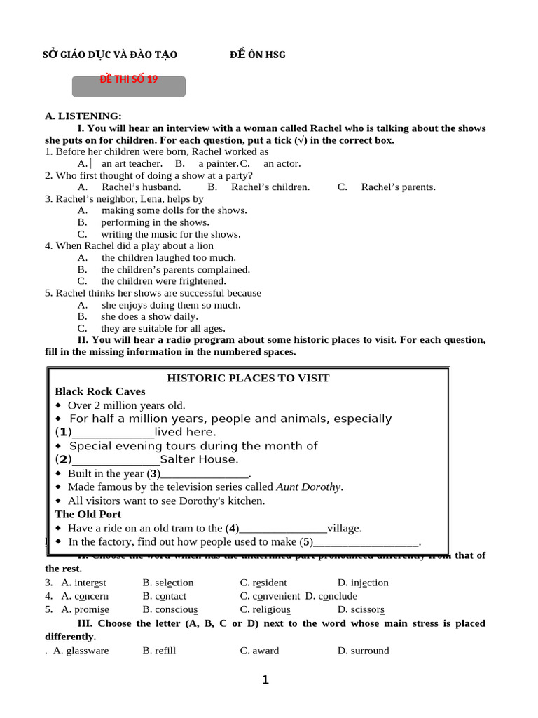 19. ĐỀ SỐ 19 HSG ANH 9 HUYỆN - HS | PDF | Vitamin | Vitamin C