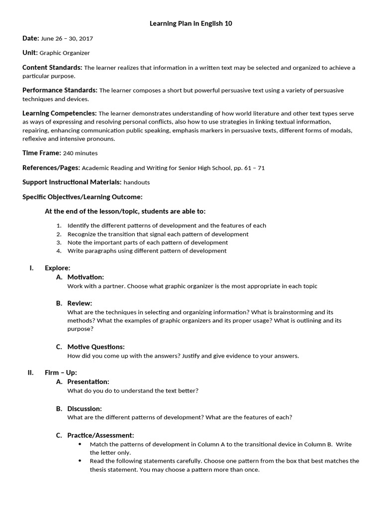 Graphic Organizer Lesson Plan | PDF | Learning | Information