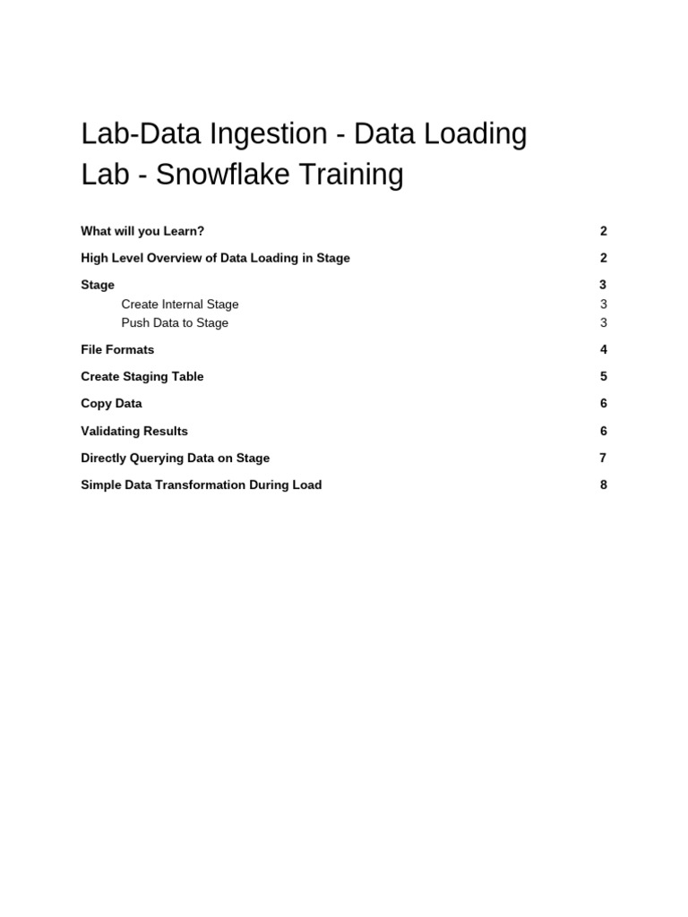 Lab2 - Data Loading - Snowflake Training-Converted (AutoRecovered) | PDF | File Format | Table ...