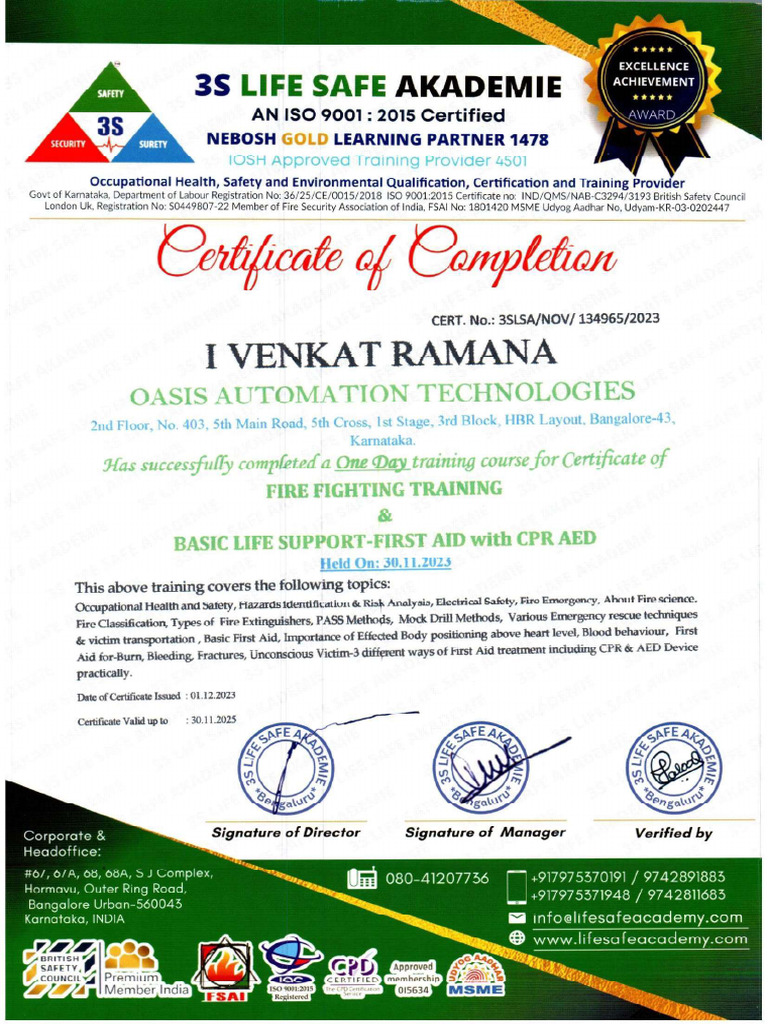 3S Certificate VENKATARAMANA ILLA | PDF