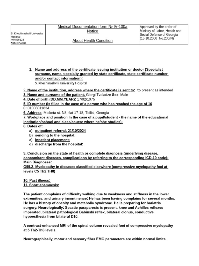 Form 100 | PDF | Patient | Neurology