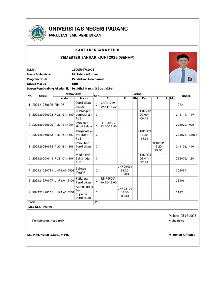 M REHAN ALFIRDAUS Cetak Kartu Rencana Studi 2025 | PDF